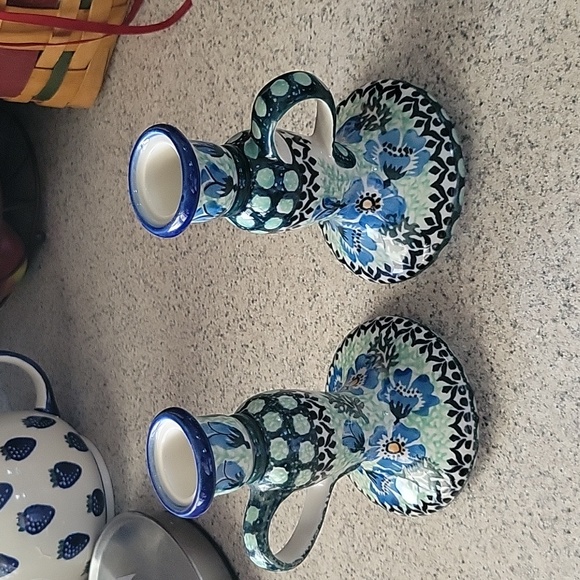 ceramika artystyczna | Accents | Polish Pottery Candle Sticks Pair 5 ...